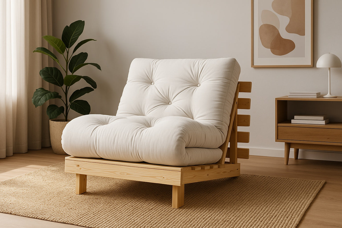 Sendai Tri-Fold Futon Sofa Bed Frame - Solid Pine Wood Convertible ...