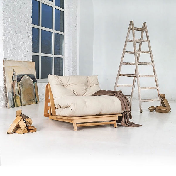 Hitachi Tri-Fold Futon Sofa Bed Frame - Solid Beech Wood Convertible ...