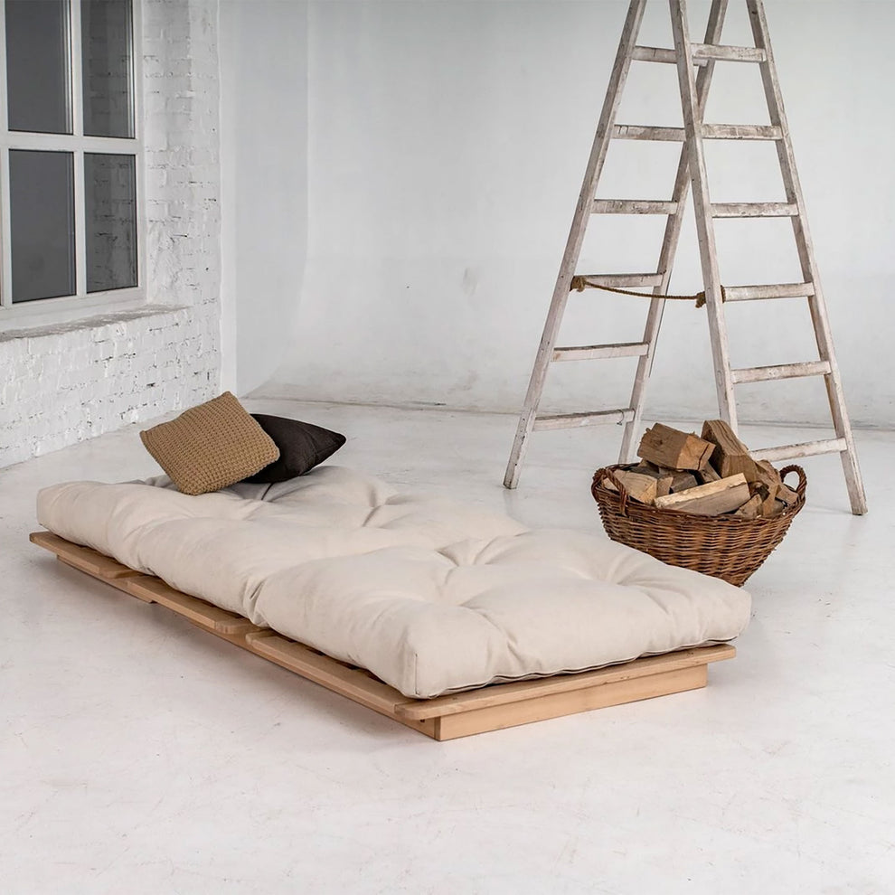 Hitachi Tri-Fold Futon Sofa Bed Frame - Solid Beech Wood Convertible ...