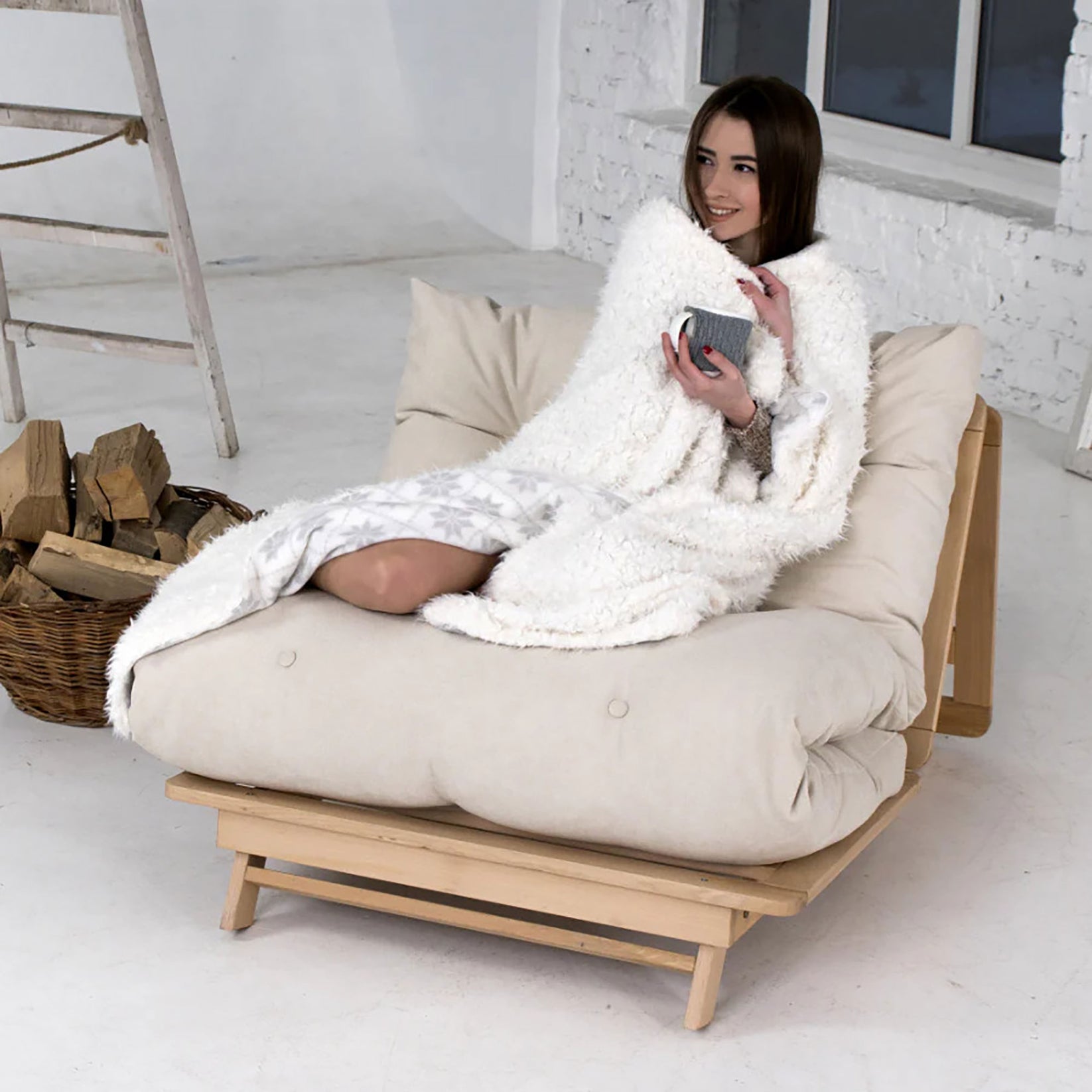 Hitachi Tri-Fold Futon Sofa Bed Frame - Solid Beech Wood Convertible ...
